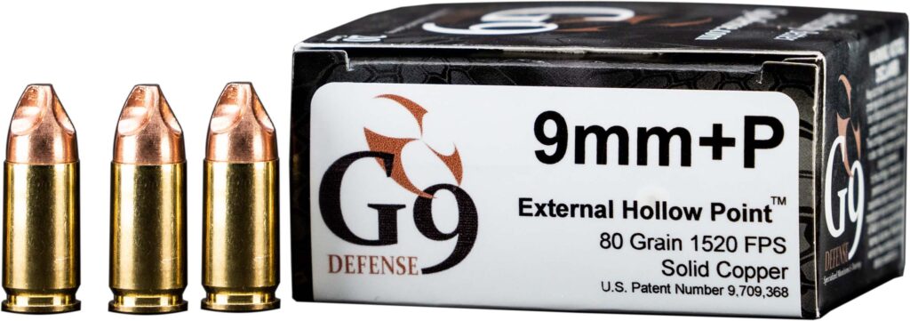 G9 Defense 9mm +P 80 Grain Hollow Point Brass Cased Pistol Ammunition ...